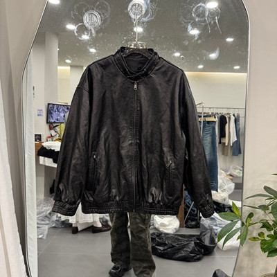 欧洲站春款立领绵羊皮短皮衣女
