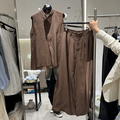 欧洲站2026春季马甲阔腿裤套装