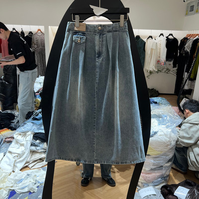 欧洲站春季高腰修身牛仔风半身裙