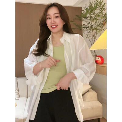 大码女装白色轻薄防晒衬衫