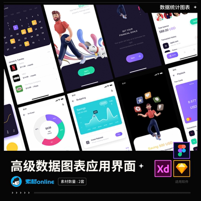 高级数据图表应用界面UI现代扁平风设计应用参考文件XD、sketch