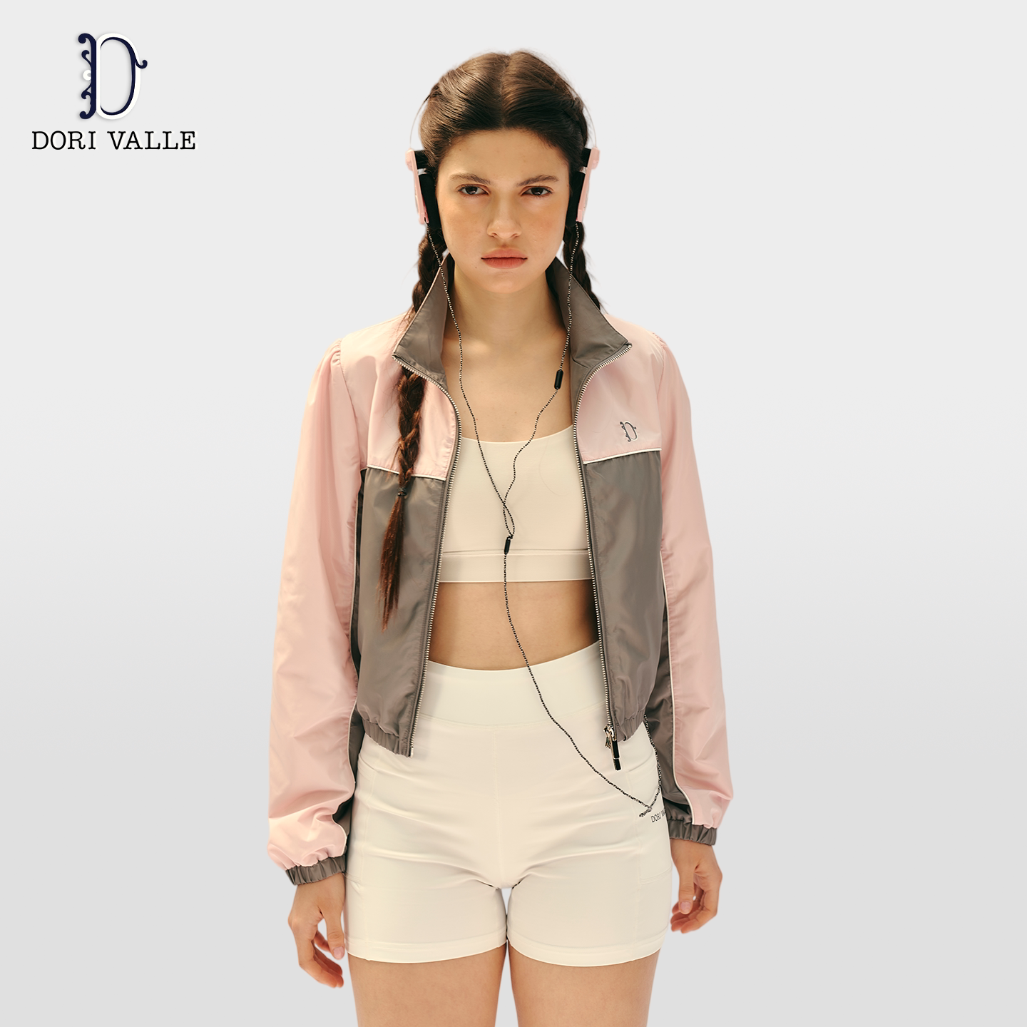 Dori Valle 夏季灰粉撞色双拉链防水夹克外套网球服女上衣高颜值