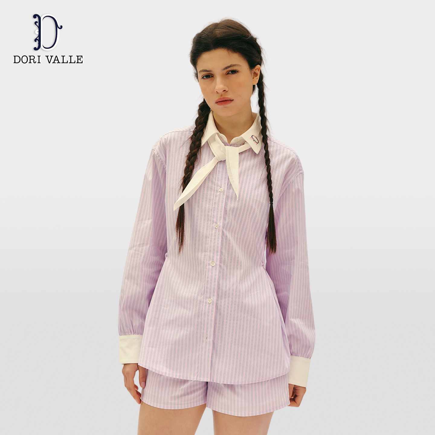 Dori Valle网球服女户外高尔夫衬衫翻领百搭粉色条纹运动上衣长袖