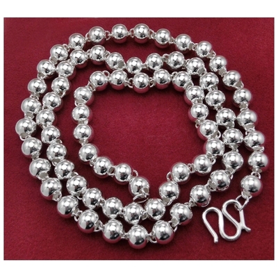 免费刻字990纯银项链女长款银珠圆珠子毛衣链男士韩版白银佛珠链