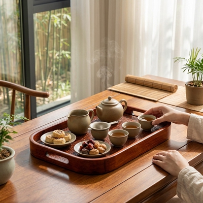 纯天然竹制席面大漆奉茶盘双面托盘茶具收纳盘沥水长方形茶道零配