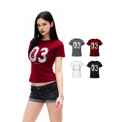 COLDSTONE 美式复古收腰短款字母印花高智感辣妹休闲t恤短袖夏