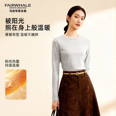 马克华菲女装针织衫女打底衫轻薄保暖修身圆领长袖上衣Y64115B738