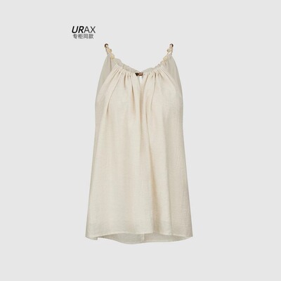 URAX官方店2026夏季新款女装休闲度假抽绳编织串珠罩衫衬衫上衣