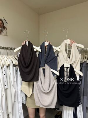 Z-ONE小众扭绳挂脖荡领针织衫修身显瘦氛围感设计感高级套头背心