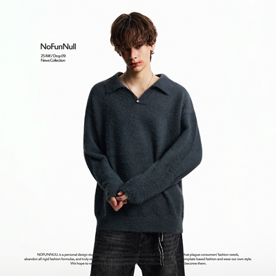 NOFUNNULL美式小V翻领套头毛衣潮