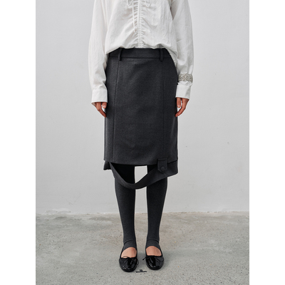FUNNEL IN秋季新款小众设计感灰色破缝半裙直筒卷边开叉西装裙女