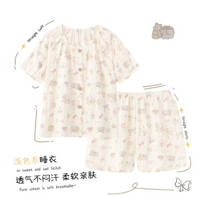 甜美儿童睡衣夏季薄款2026新款短袖公主风可爱女童家居服两件套装