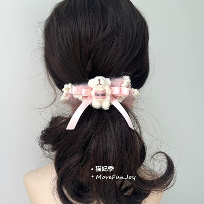 butterbear~原创设计奶油小熊蝴蝶结大肠发圈毛线皮筋毛绒冬头绳