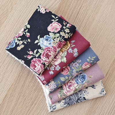 新品 日本进口印花棉麻布 手工DIY拼布布料 复古玫瑰 0611-06