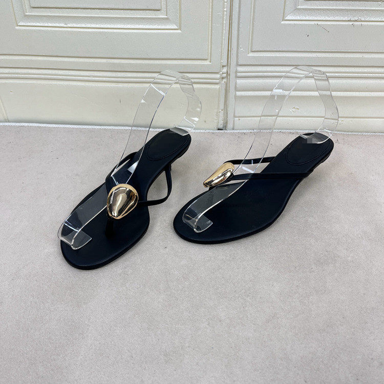 外贸原单shoes女鞋圆头细跟夹趾金属扣时尚百搭外穿拖鞋沙滩鞋