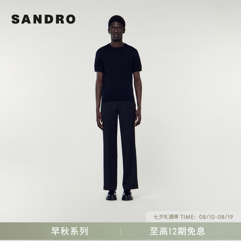 SANDRO男装法式休闲简约黑色经典圆领设计舒适宽松短款男式T恤衫