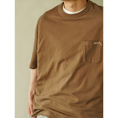 市井蓝染 手工泥染埃及长绒棉GIZA86刺子圆领短袖T恤宽松口袋tee