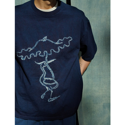 市井蓝染双古法联名系列“青出于蓝” — 扎染元青花鸬鹚短袖T恤