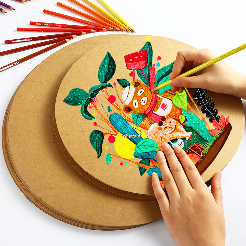 圆形牛皮纸彩铅绘画专用纸黑色素描铅画纸马克笔手绘白卡纸黑卡纸