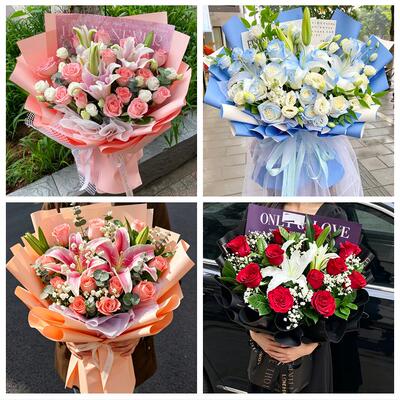 盘锦双台子兴隆台大洼盘山县鲜花店同城配送朋友生日玫瑰百合花束