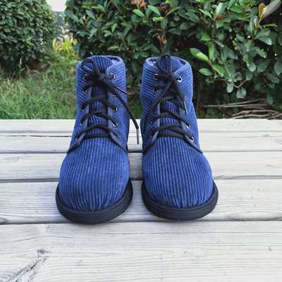 步韵轩冬季马丁棉纯手工千层底圆头黑底中筒系带棉鞋女冬保暖布鞋