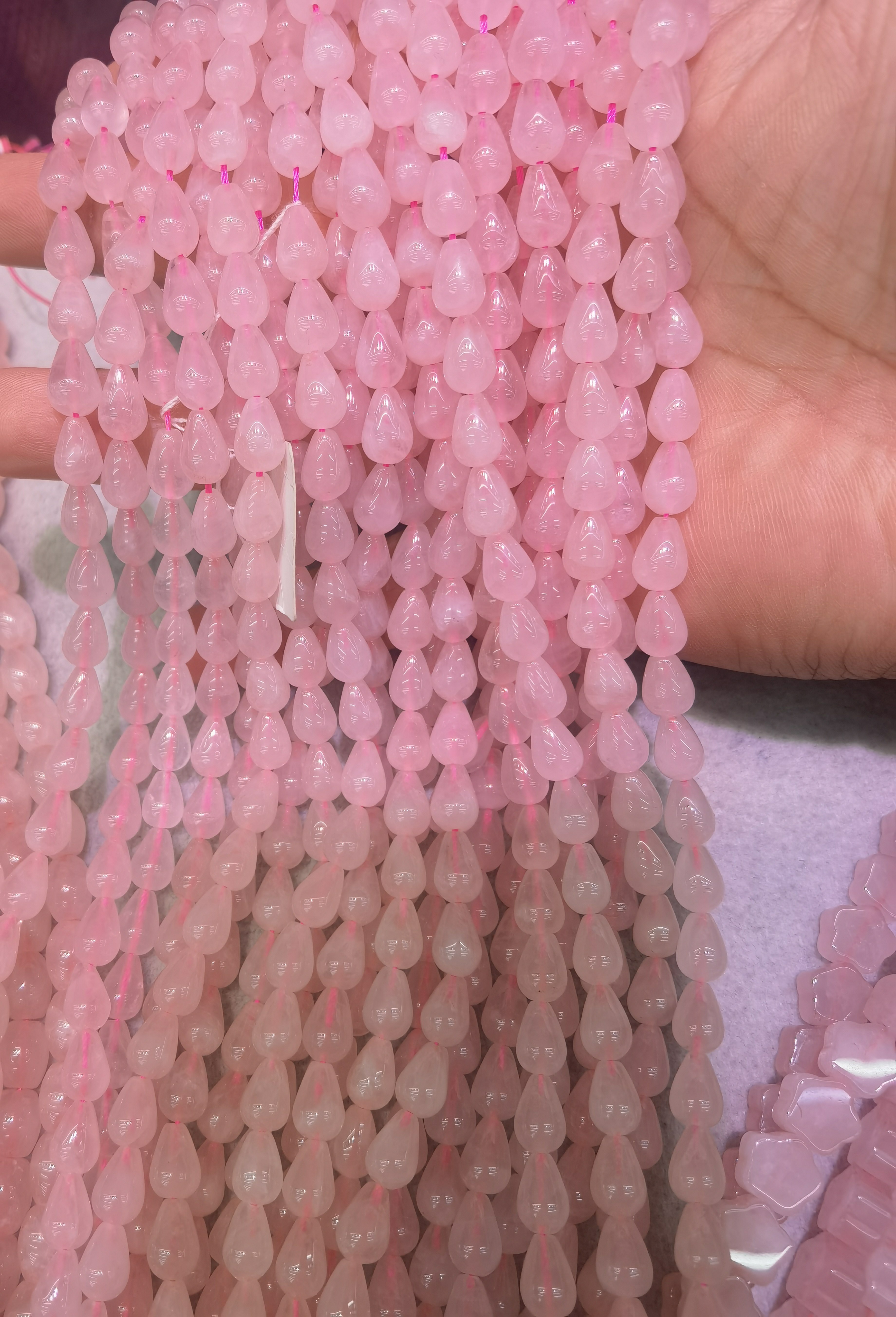 天然粉晶水滴散珠半成品diy手串项链锁骨链饰品配件