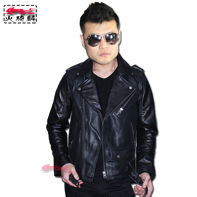 2017新款哈雷机车纯头层牛皮衣男摩托车骑行服修身夹克促销包邮