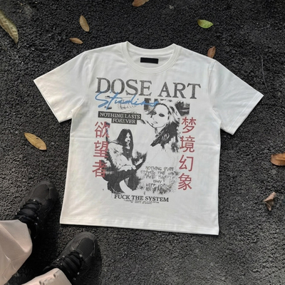 Dose Art Twin Lady Portrait & Chinese Lettering脏酷风人像t恤