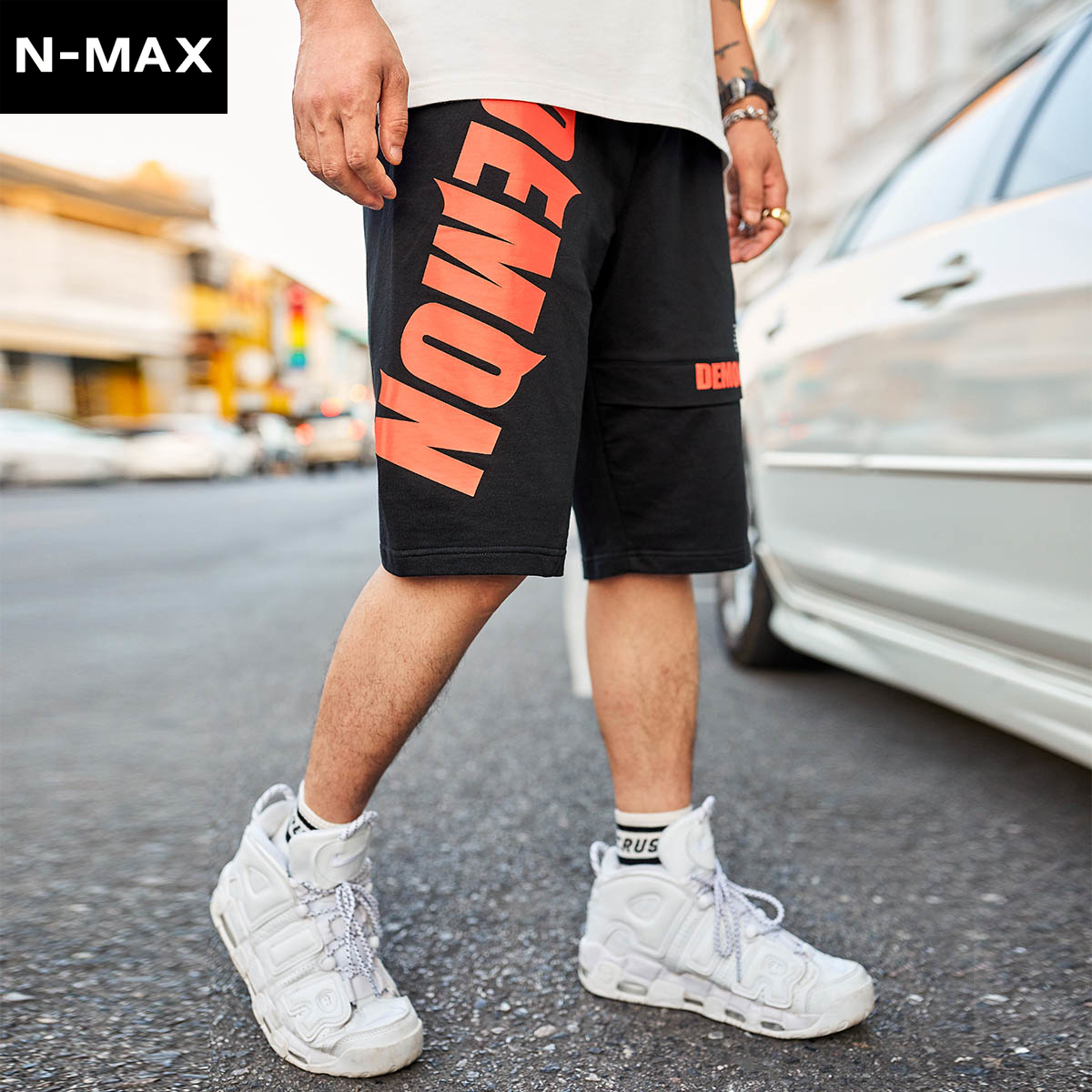 Nmax大码男装潮牌撞色字母纯棉胖子宽松五分裤夏加肥加大休闲短裤 虎窝淘