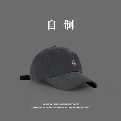 BACKNOW字母刺绣软顶显瘦棒球帽