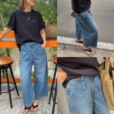 iamstduio 土耳其进口棉 0288夏季日系轻薄八分直筒阔腿牛仔裤