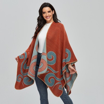 Retro ethnic women's imitation split thick warm shawl cape