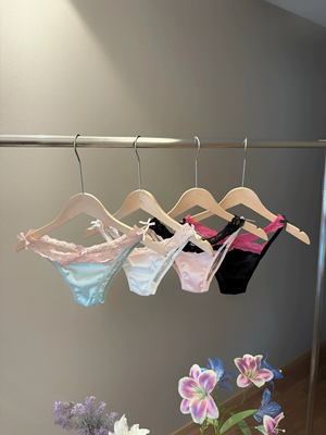 SHU*多巴胺*法式蕾丝性感纯欲辣妹纯欲蕾丝蝴蝶结缎面三角内裤