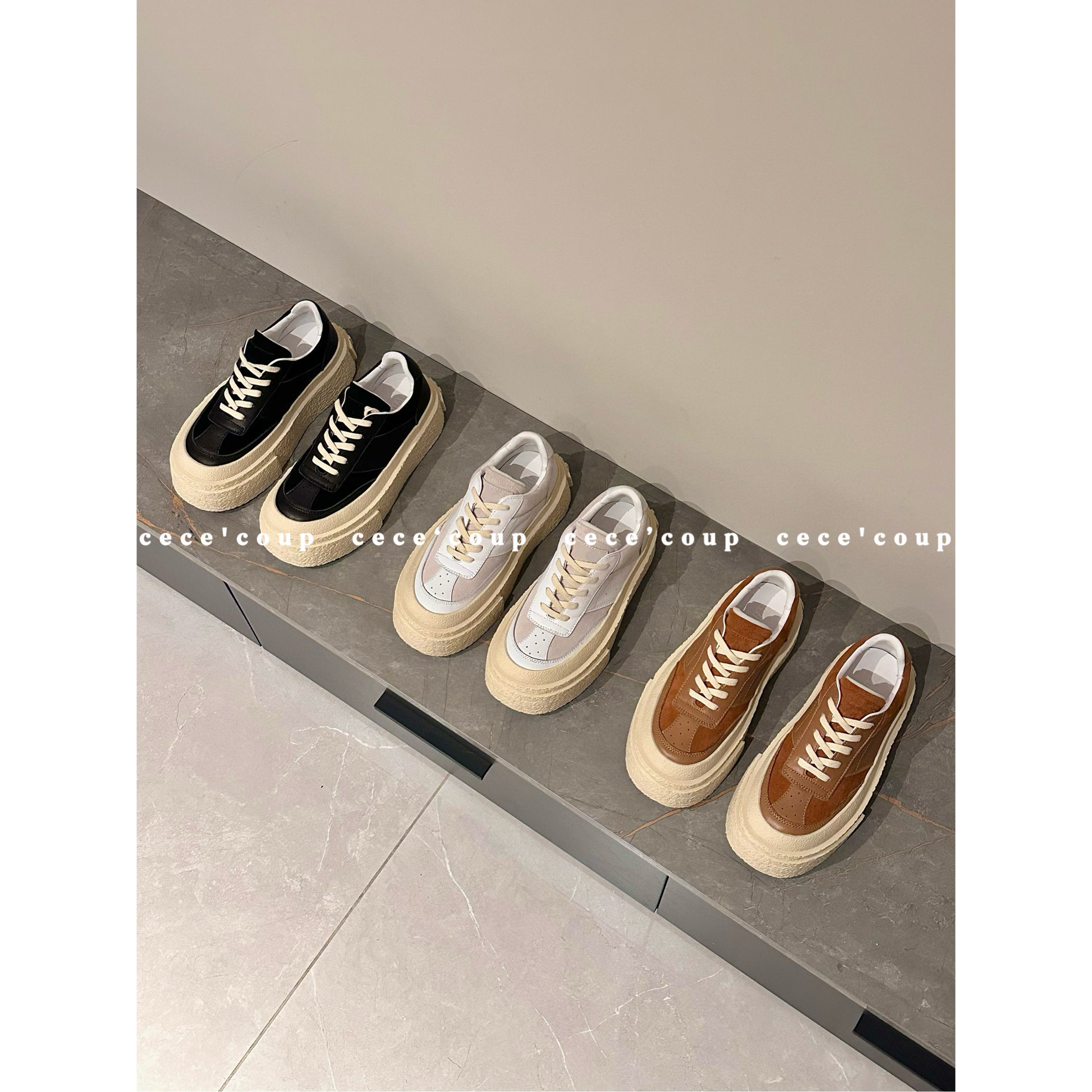 cece'coup增高显腿长！23s春夏新款系带厚底小白鞋休闲板鞋女_虎窝淘