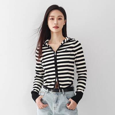 Mixblu麦斯兰专柜正品连帽短款棉质针织拉链衫女春秋外套BW161605