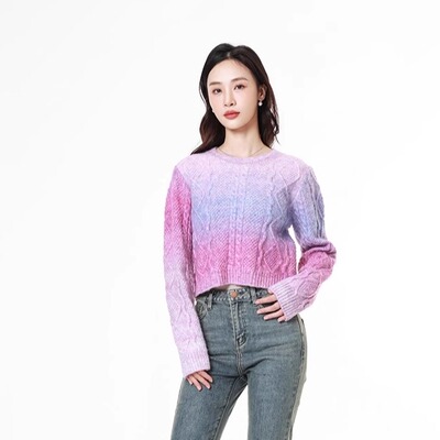 Mixblu麦斯兰专柜正品女士圆领长袖渐变色短款毛衣女春秋WXA61668