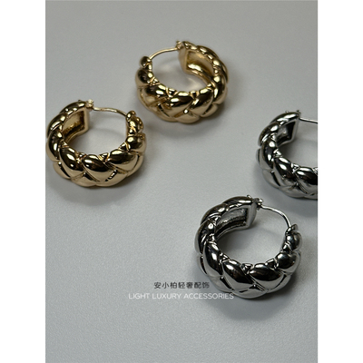 欧美风hoop格纹金属耳环女高级感