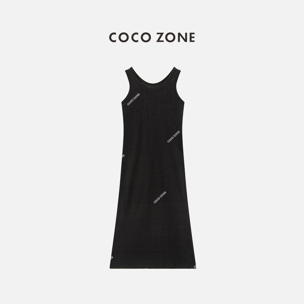 COCO ZONE 刘一一2026秋季麻感连衣裙轻薄背心无袖A字长裙女裙子