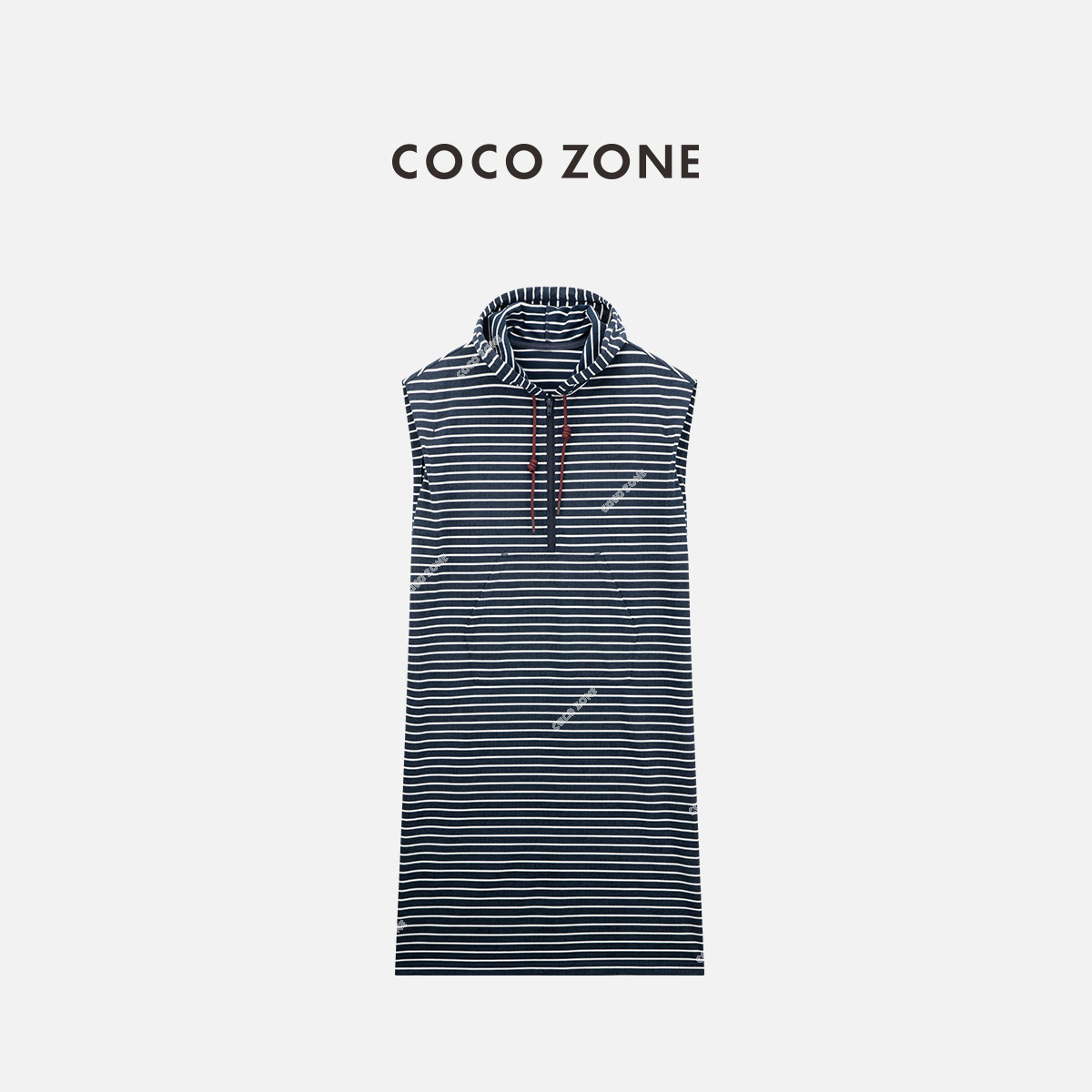 COCO ZONE 刘一一2026早春洋气小姐法式连帽无袖条纹优雅连衣裙女