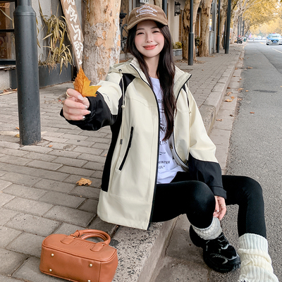 工装冲锋衣拼色加绒外套可脱卸2024冬季2C057-9923-P205-K308