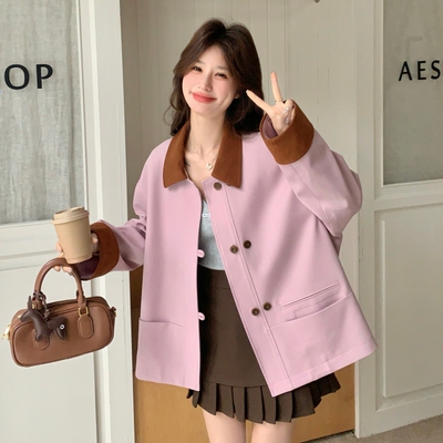 新款！2026春季灯芯绒拼接撞色双盘扣短款风衣外套C206-P150K248