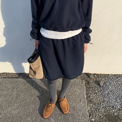 直邮韩国代购及膝A字抓绒半身裙