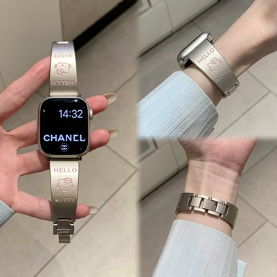 hello猫适用applewtach10苹果s11手表带iwatchse金属s98华为fit43