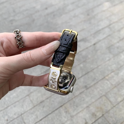 金属拼小牛皮适用苹果applewtach10苹果s10手表带s9s8s7舒适表带