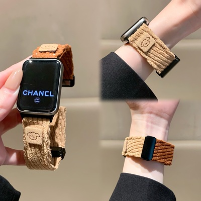 小狗灯芯绒适用applewtach10苹果s11表带iwatchse秋冬s9华为fit43