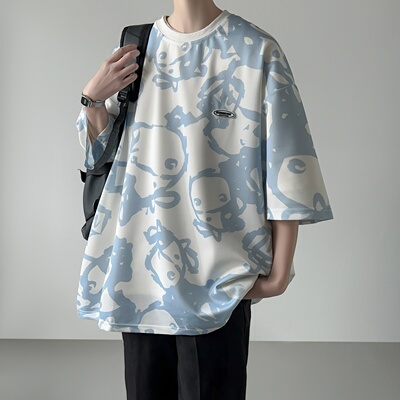 现货短T恤潮牌日系七分袖男生上衣夏季五分袖 Y581-P28