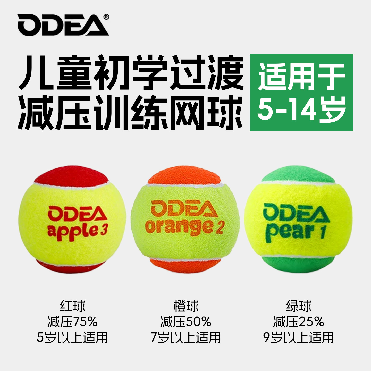 ODEA / 正品欧帝尔 儿童训练减压网球红球/橙球/绿球初学者训练球