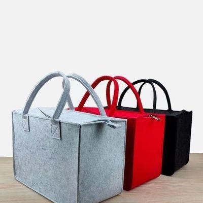 加厚毛毡拉链手提包女饭盒便当袋大容量宝妈旅行购物袋化妆包便携