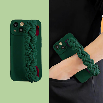 A5适用oppo手机壳A58编织绳腕带Reno14 13 K12K11K10K9K麻花Find x7x5x8x6x3墨绿A1A2A3Pro黑色A72A96A32A93s