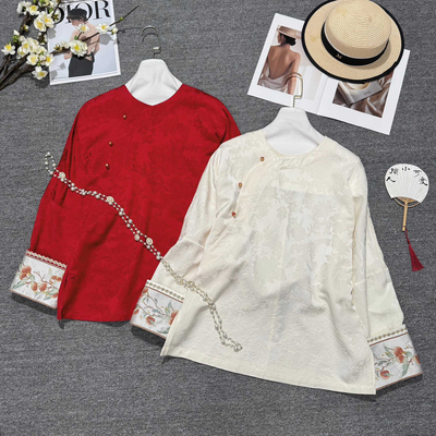 瑞瑞丝提花加重工刺绣袖口国风上衣小衫（含50真丝）YS4-zl-65329